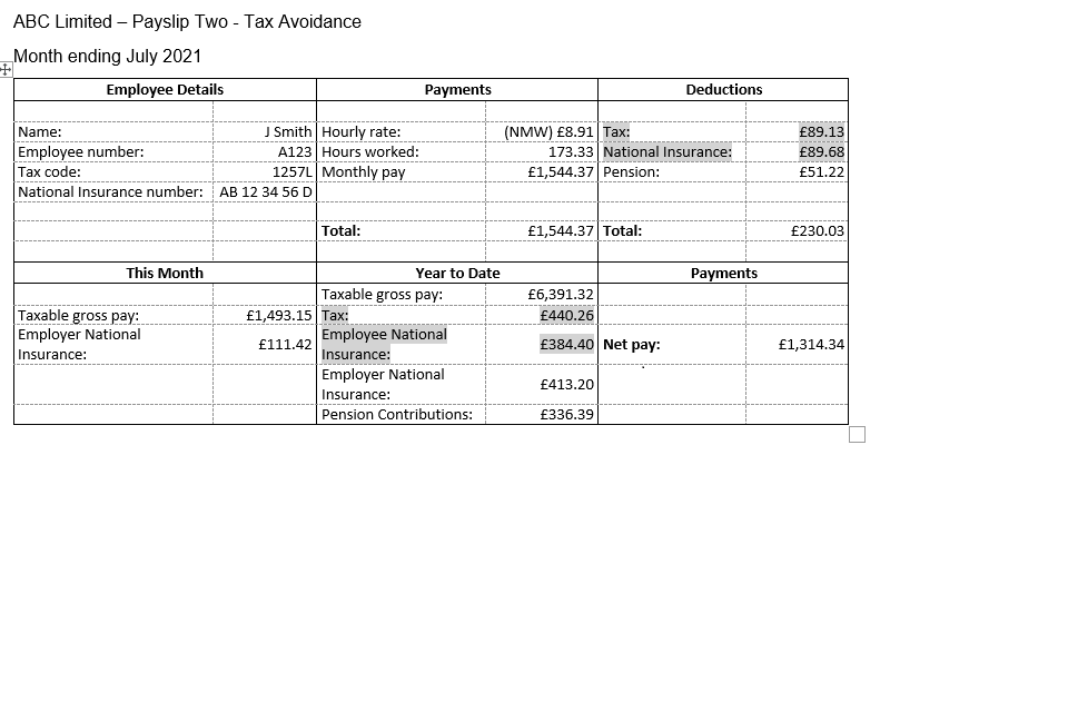 uk payslip example