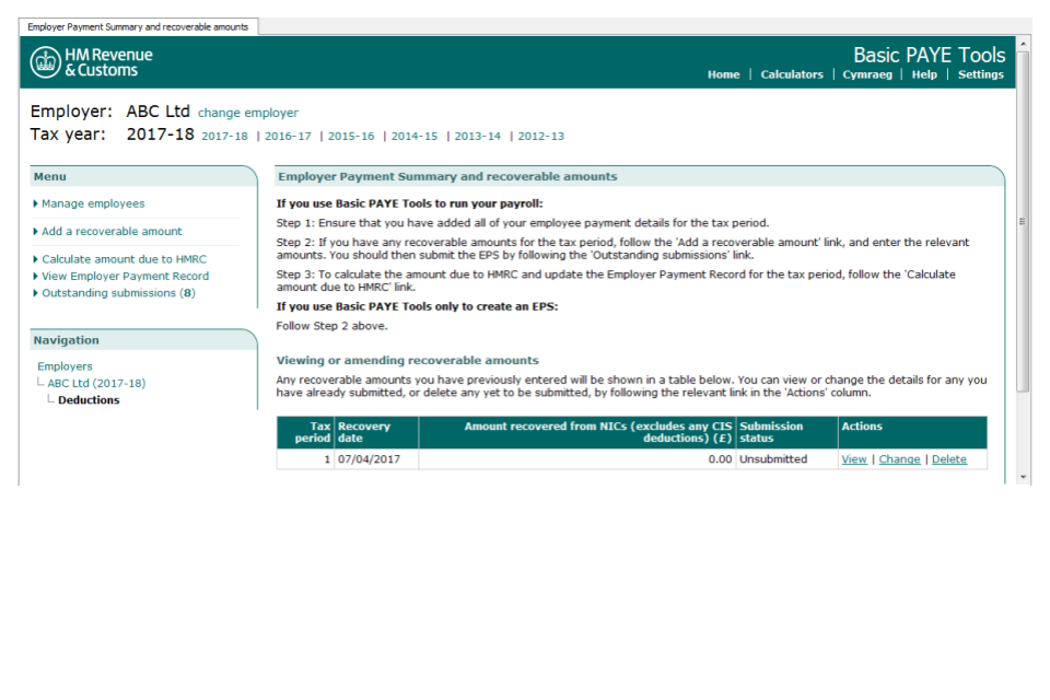 Basic PAYE Tools: Employer Payment Summary (EPS) only - GOV.UK