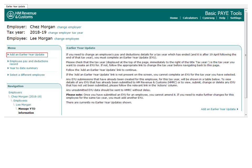 Send an Earlier Year Update using Basic PAYE Tools - GOV.UK