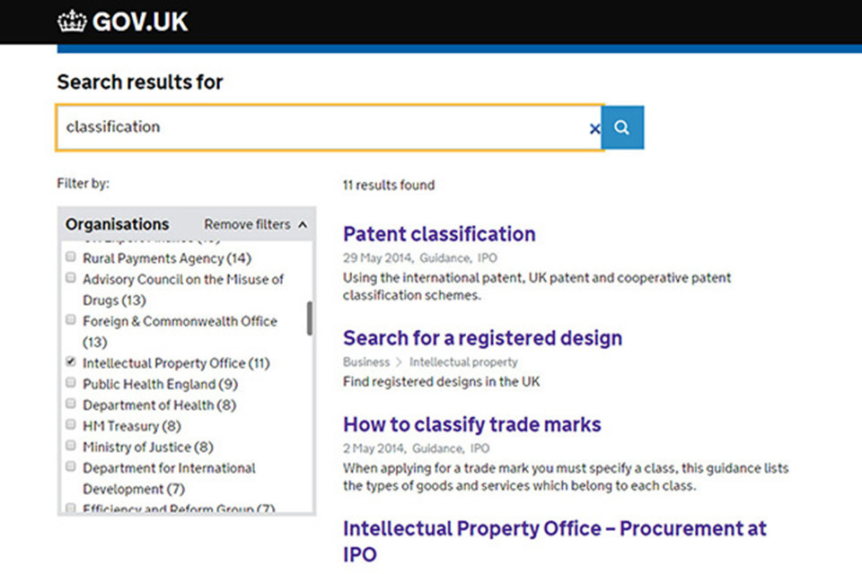 How to filter your website search - GOV.UK