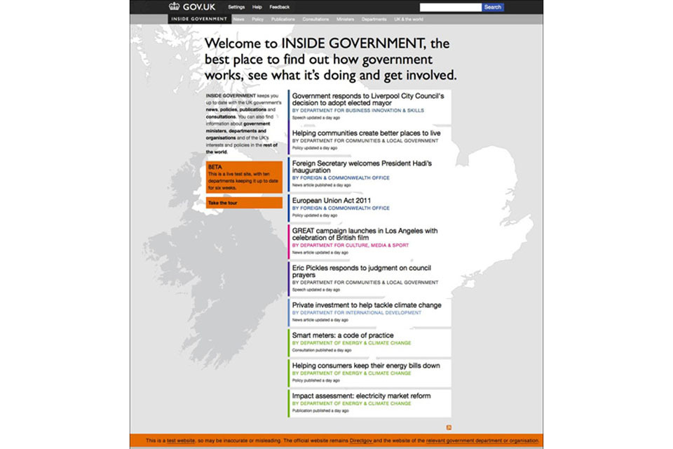Launch of new single government website - GOV.UK
