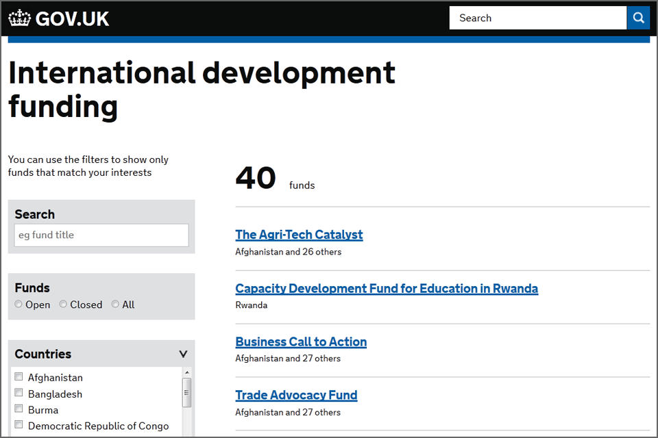 New international development funding finder launched - GOV.UK