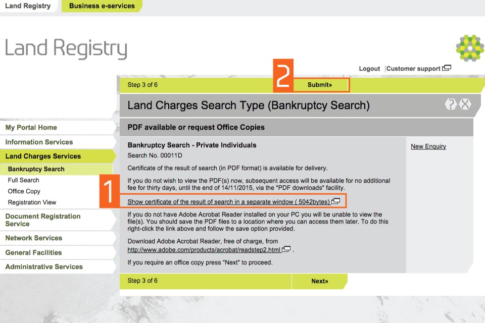HM Land Registry portal: how to make a bankruptcy search - GOV.UK