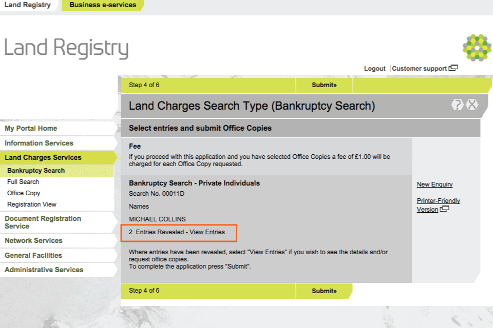 HM Land Registry portal: how to make a bankruptcy search - GOV.UK