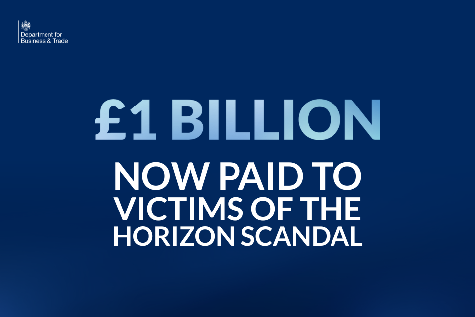 Compensation to postmasters reaches £1 billion milestone - GOV.UK